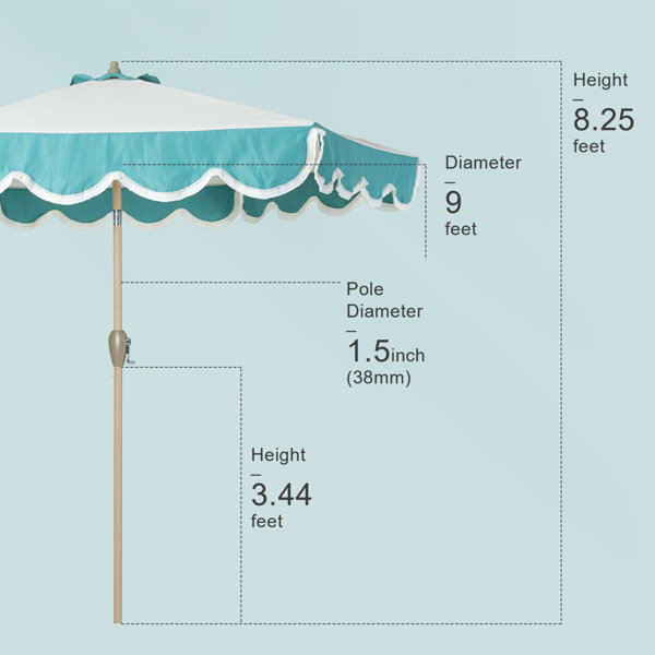 Tempera 9ft Scalloped Spliced Patio Umbrellas With Fringe, Market Umbrellas With Water-resistant ...